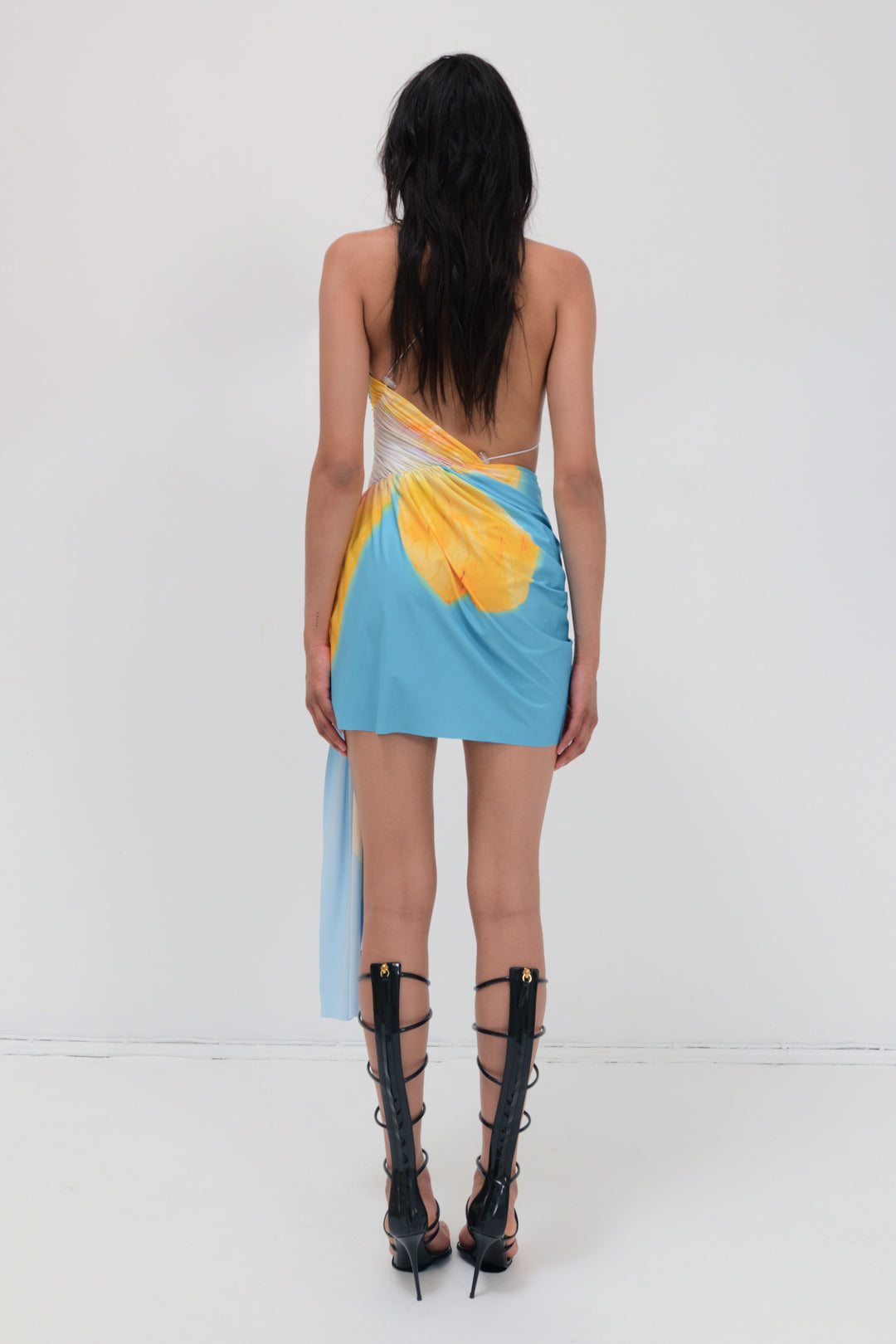 Signature mini floral dress in sky blue/tangerine – Fal-ash